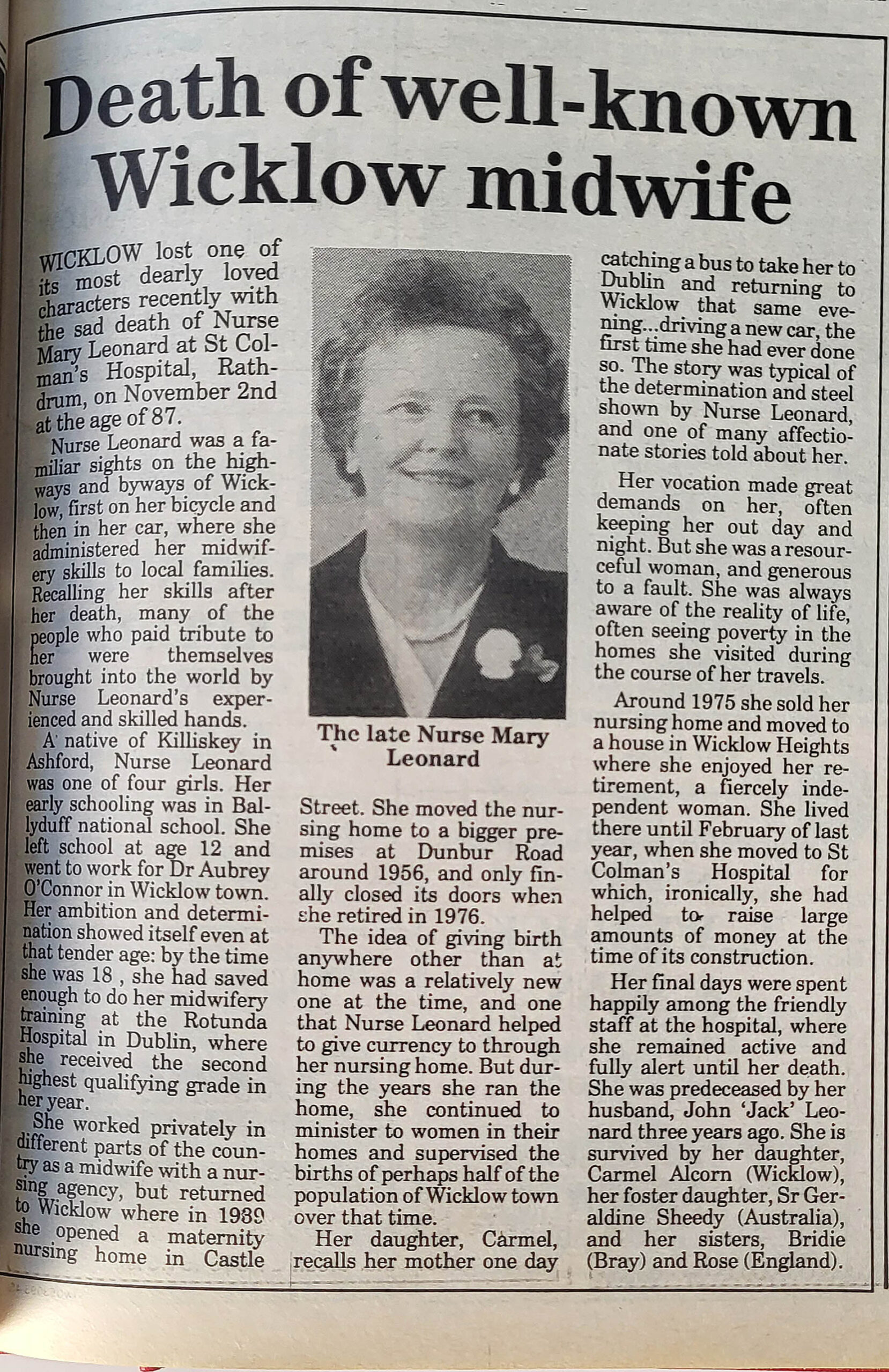 Community Midwife/Nurse Project- Nurse Mary Leonard